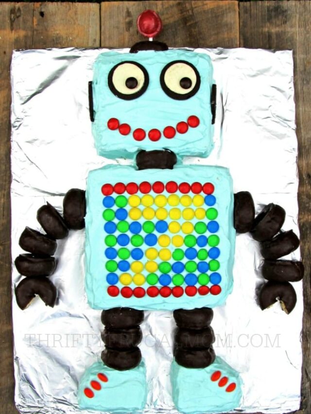 How to Make a Simple & Cute Robot Birthday Cake Story - Thrifty Frugal Mom